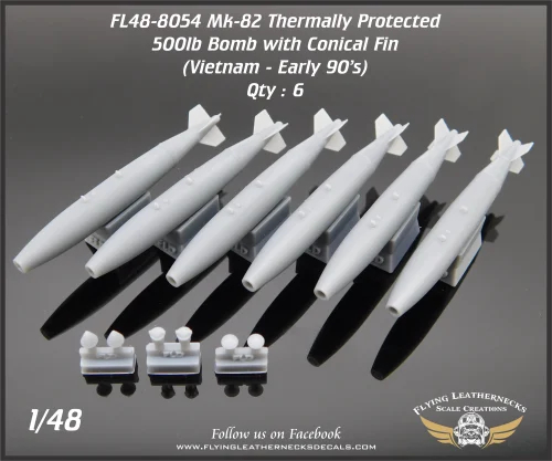 Flying Leathernecks 48-8054 Mk-82 500lb bomb with conical fins Thermally Protected (from Vietnam War to Desert Storm) - 3D-Printed (6 pcs)
