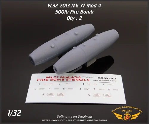 Flying Leathernecks 32-2013 Mk-77 Mod 4 500lb Fire Bombs with decals - 3D-Printed (2 pcs)