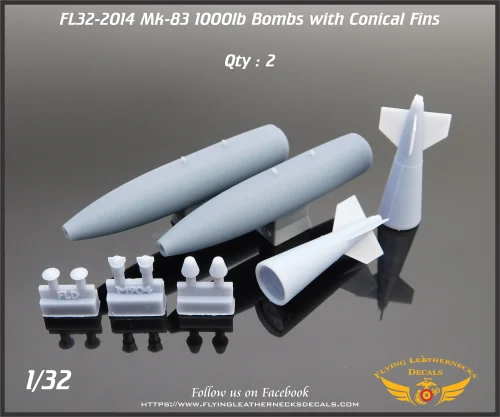 Flying Leathernecks 32-2014 Mk-83 1000lb Bomb with Conical Fin - 3D-Printed (2 pcs)
