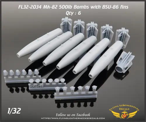 Flying Leathernecks 32-2034 Mk-82 with BSU-86 retarded fin - 3D-Printed (6 pcs)