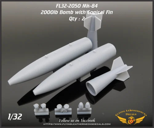 Flying Leathernecks 32-2050 Mk-84 2000lb bomb with conical fins - 3D-Printed (2 pcs)