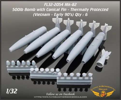 Flying Leathernecks 32-2054 Mk-82 500lb bomb with conical fins - thermally protected (from Vietnam War to Desert Storm) - 3D-Printed