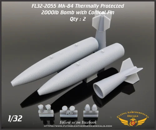 Flying Leathernecks 32-2055 Mk-84 Thermally Protected 2000lb bomb with conical fins - 3D-Printed (2 pcs)