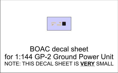 Aircraft In Miniature Ltd GED144021A BOAC Decal Sheet for Auto Diesel GP-2 Ground Power Unit