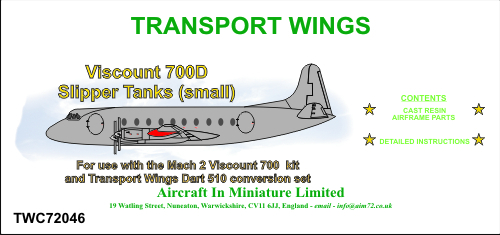 Aircraft In Miniature Ltd TWC72046 Vickers Viscount 700D - Slipper Tanks small (for Mach 2 Vickers Viscount 700 kits)