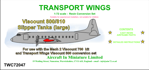 Aircraft In Miniature Ltd TWC72047 Vickers Viscount 800/810 - Slipper Tanks large (for Mach 2 Vickers Viscount 700 kits)