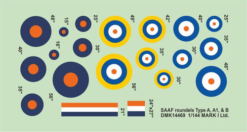 Mark I Decals DMK14469 South African SAAF Roundels Type A, A1 and B (2 sheets)