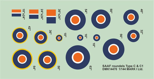 Mark I Decals DMK14470 South African SAAF Roundels Type C and C1 (2 sheets)