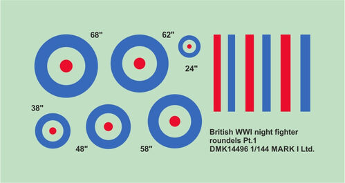 Mark I Decals DMK14496 British WWI Night Fighter Roundels Part 1 (2 sheets)