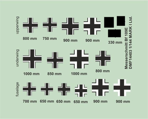 Mark I Decals DMF14403 Messerschmitt Bf-109 E - National Insignia - 2 sets