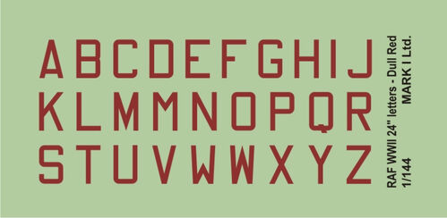 Mark I Decals DMK14420 RAF WWII 24″ letters – Dull Red (2 sheets)