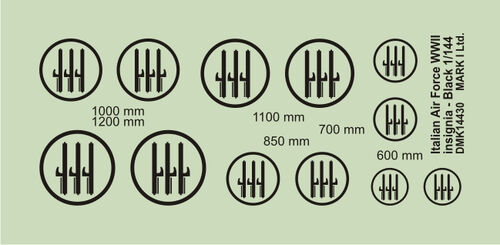 Mark I Decals DMK14430 Italian Air Force WWII Insignia – Black (2 sheets)