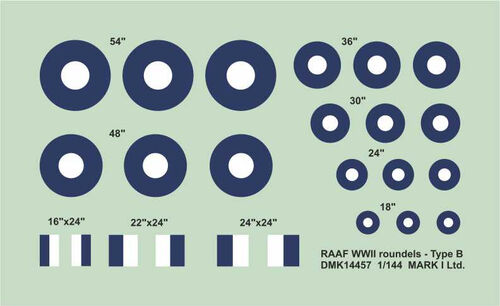 Mark I Decals DMK14457 RAAF WWII Roundels Type B - thick ring (2 sheets)