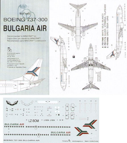 BOA Decals 14403 Boeing 737-300 - BULGARIA AIR LZ-BOM (for Minicraft kits)