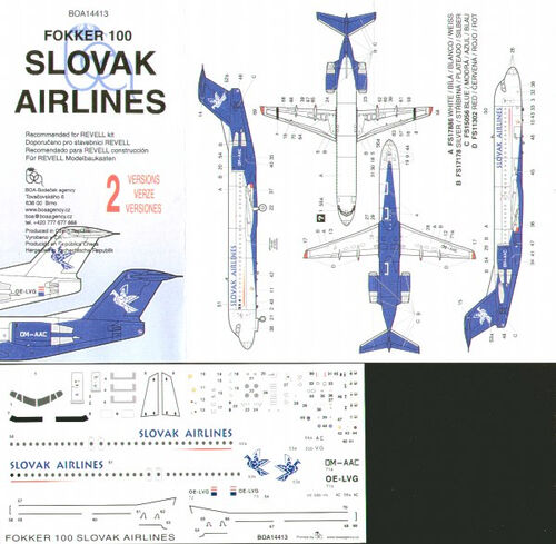 BOA Decals 14413 Fokker 100 - Slovak Airlines (designed to be used with Revell kits)