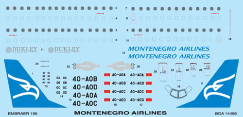 BOA Decals 14496 Embraer ERJ-195 - Montenegro Airlines (designed to be used with Revell kits)