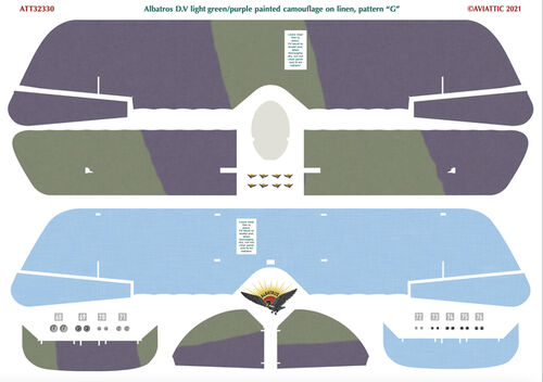 Aviattic ATT32330 Albatros DV/Va - light green and purple painted camouflage on linen (pattern "G")