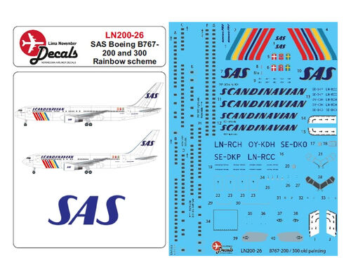 Lima November Decals 200-26 Boeing 767-200/300 - SAS in the Rainbow colour scheme