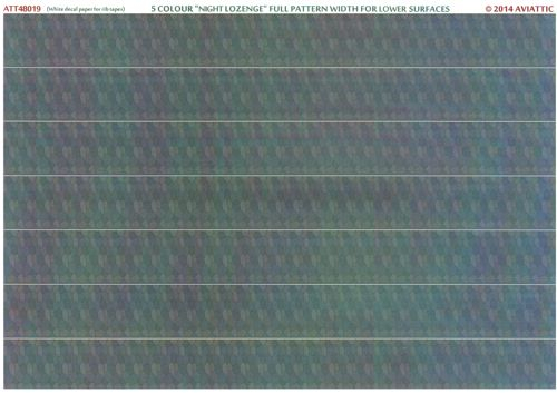 Aviattic ATT48019 5 colour night lozenge - full pattern width for lower surfaces (white decal paper for rib tapes)