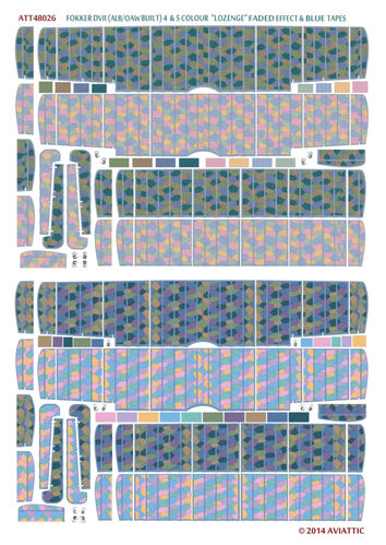 Aviattic ATT48026 Fokker D.VII (Alb/OAW built) - 4 & 5 colour “lozenge” faded effect & blue tapes