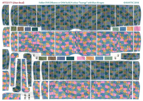 Aviattic ATT32171 Fokker D.VII (Albatros or OAW built) - 4 colour 'lozenge' with blue rib tapes