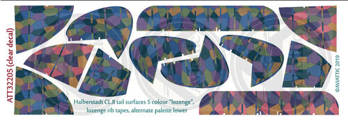 Aviattic ATT32205 Halberstadt CL.II - tail surfaces 5 colour alternative palette 'lozenge' with lozenge rib tapes (clear decal paper)