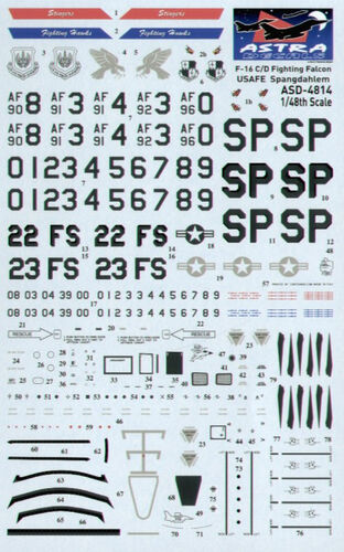 Astra Decals ASD4814 Lockheed-Martin F-16 C/D Fighting Falcon USAFE Spangdahlem SP (3 schemes)