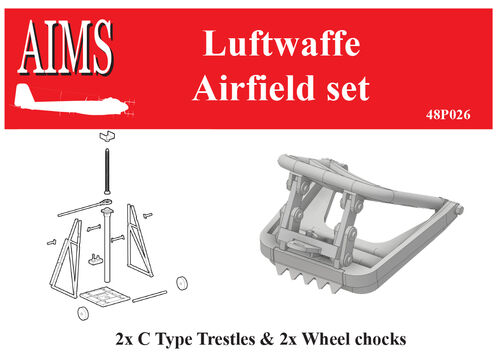 Aims 48P026 Luftwaffe Airfield Set - 2x Type C Trestle and 2x Wheel Chocks