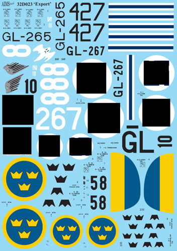 Aims 32D023 Gloster Gladiator in Foreign Service Decals (4 schemes)