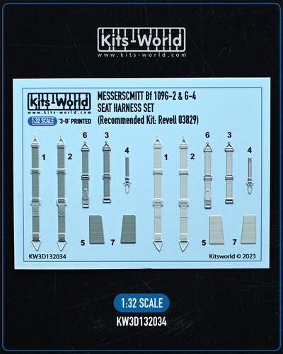 Kits World 3D132034 Messerschmitt Bf-109 G-2 / G-4 - Seat Harness Set 3D (for Revell 03829 kit)
