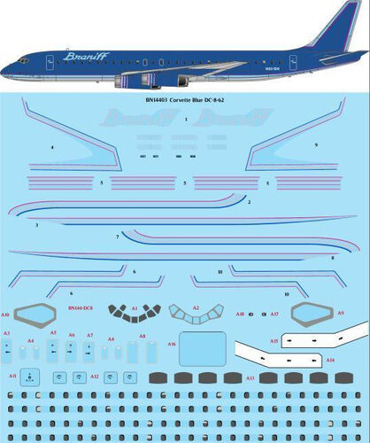 26 Decals BN14403 Ultra Corvette Blue Douglas DC-8-62 - Screen printed decal