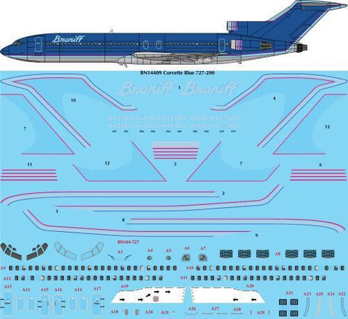 26 Decals BN14409 Ultra Corvette Blue Boeing 727-200 - Screen printed decal