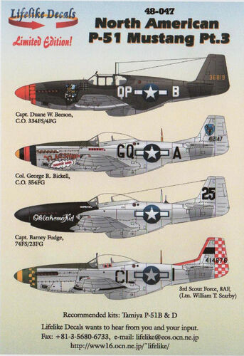 Lifelike Decals 48047 North American P-51 B/D/K Mustang Part 3 (4 schemes)