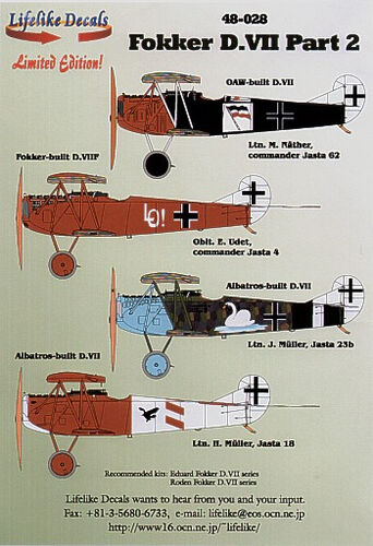 Lifelike Decals 48028 Fokker D.VII Part 2 (4 schemes)