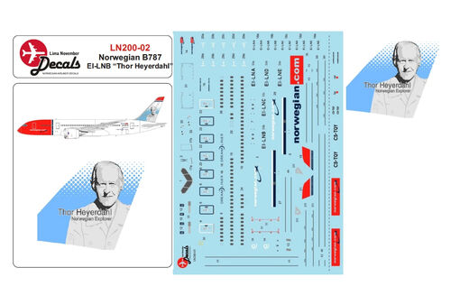 Lima November Decals 200-02 Boeing 787 - Norwegian EI-LNB "Thor Heyerdahl"