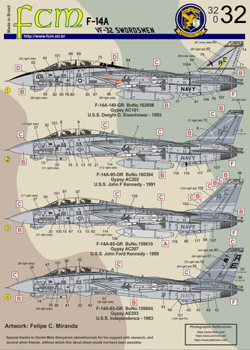 FCM 32032 Grumman F-14 A Tomcat - VF 32 Swordsmen (4 schemes)