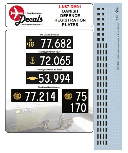 Lima November Decals 87-DM01 Danish Defence Registration Plates