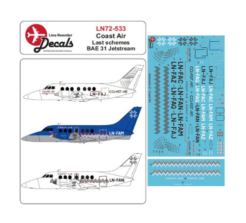 Lima November Decals 72-533 BAE 31 Jetstream - Coast Air Last Scheme with window masks