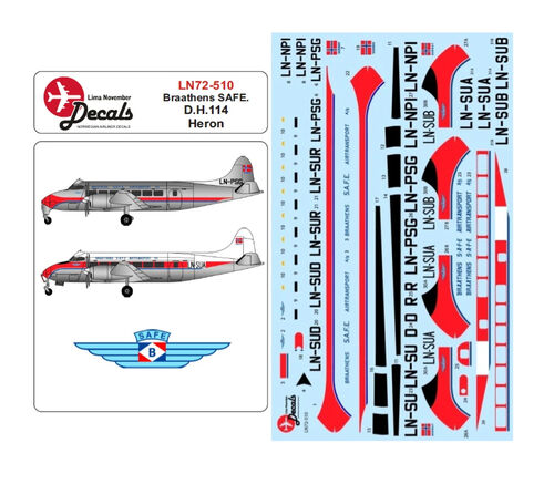 Lima November Decals 72-510 de Havilland DH.114 Heron - Braathens S.A.F.E Scheme