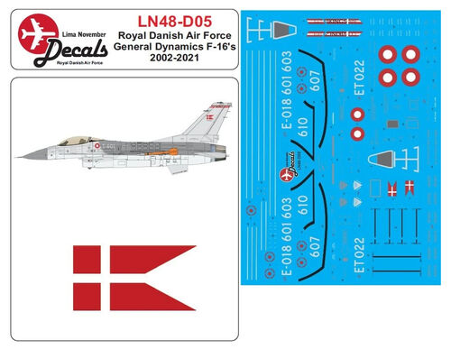 Lima November Decals 48-D05 Royal Danish Air Force General-Dynamics F-16 in the 2002-2021 scheme