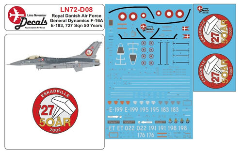 Lima November Decals 72-D08 Royal Danish Air Force General-Dynamics F-16 A - 727th Eskadrilla 50 Years Scheme