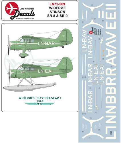 Lima November Decals 72-569 Stinson SR-8/SR-9 Reliants - Wideroe Flyveselskap Scheme
