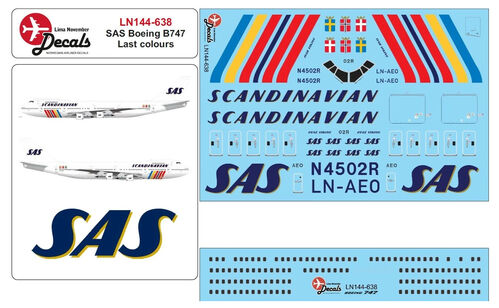 Lima November Decals 144-638 Boeing 747 - SAS Last Colours Rainbow Scheme