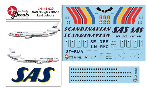 Lima November Decals 144-639 Douglas DC-10 - SAS Last Colours Rainbow Scheme