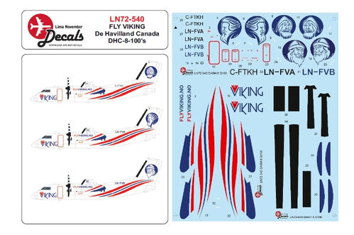 Lima November Decals 72-540 de Havilland Canada DHC-8-100 - Fly Viking Scheme and Norwegian & Canadian registrations