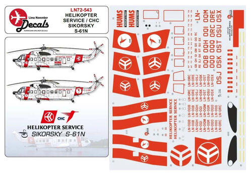Lima November Decals 72-543 Sikorsky S-61 N - Helikopter Service later scheme with masks