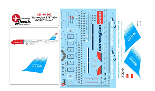Lima November Decals 144-602 Boeing 787-900 - Norwegian G-CKLZ "Unicef"