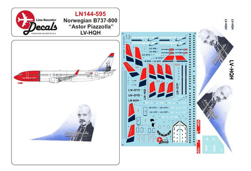 Lima November Decals 144-595 Boeing 737-800 - Norwegian LV-HQH "Astor Piazzolla"