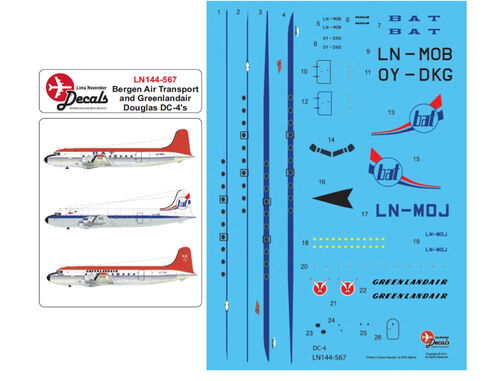 Lima November Decals 144-567 Douglas C-54 / DC-4 - Bergen Air Transport (BAT) and Greenlandair Scheme