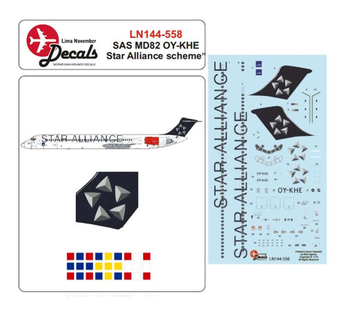 Lima November Decals 144-558 McDonnell-Douglas MD-82 - SAS OY-KHE in Star Alliance Scheme